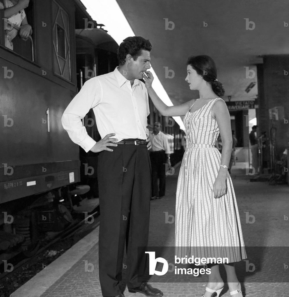 Image of Marcello Mastroianni and Irene Galter on the set of the
