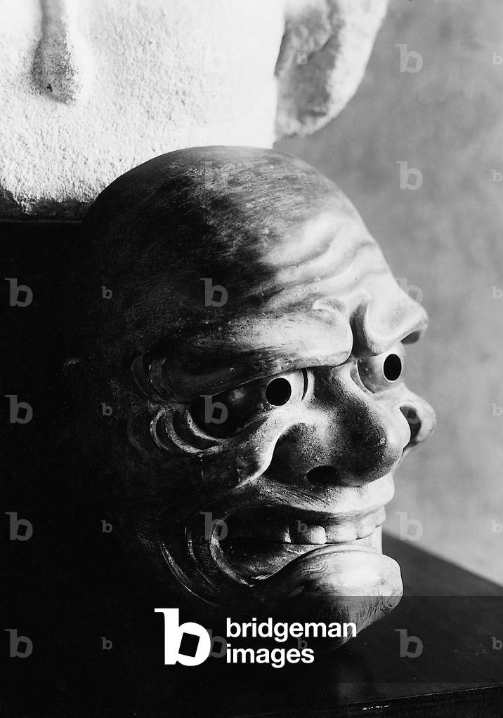 Image of Japanese theater mask, 1930 (b/w photo)