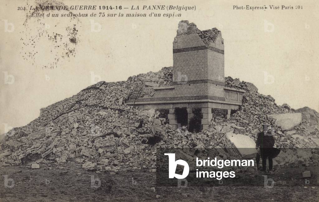 Image of House destroyed by a 75 mm shell, La Panne, Belgium, by French ...