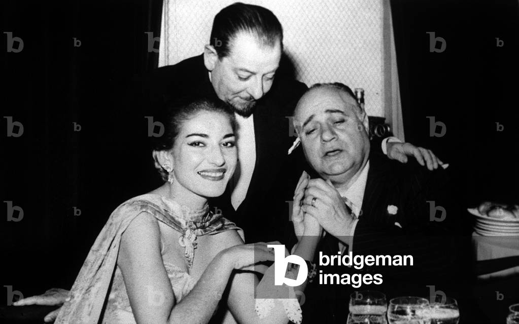 Image of Maria Callas and Beniamino Gigli, 1956 (b/w photo)