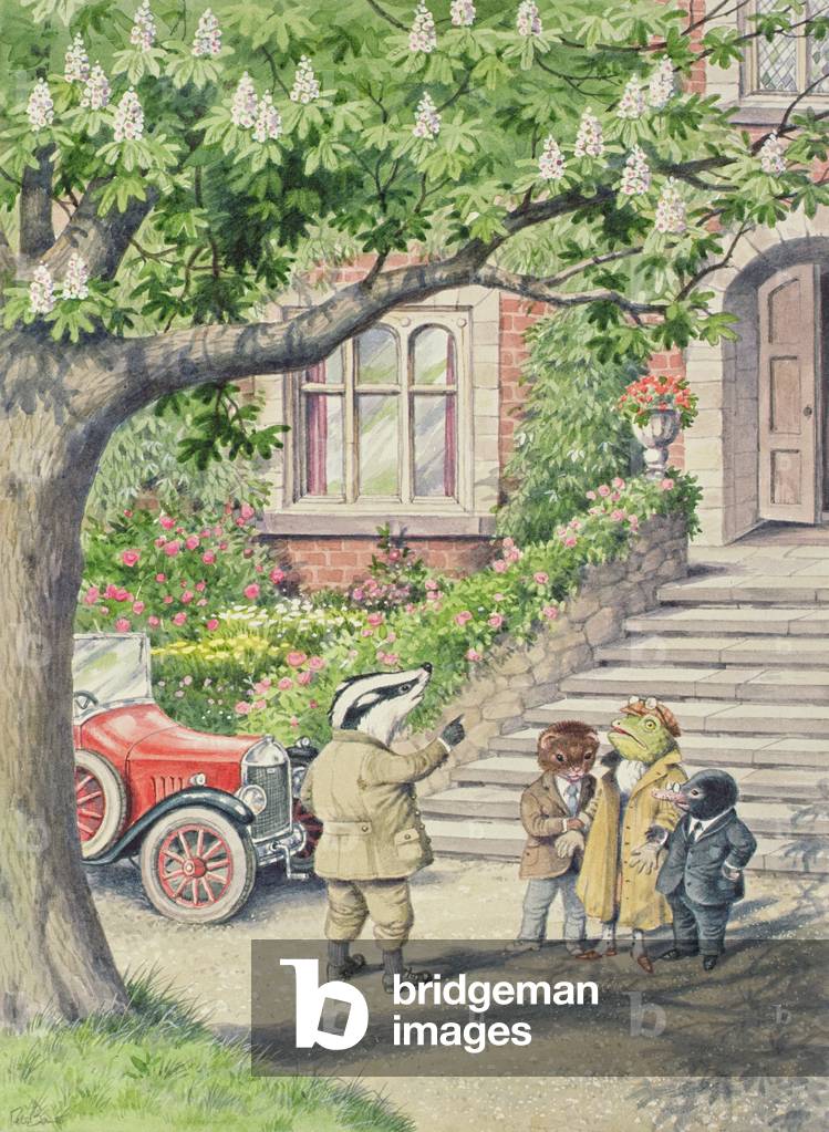 Image of Badger with Rat, Toad and Mole at Toad Hall, illustration by ...