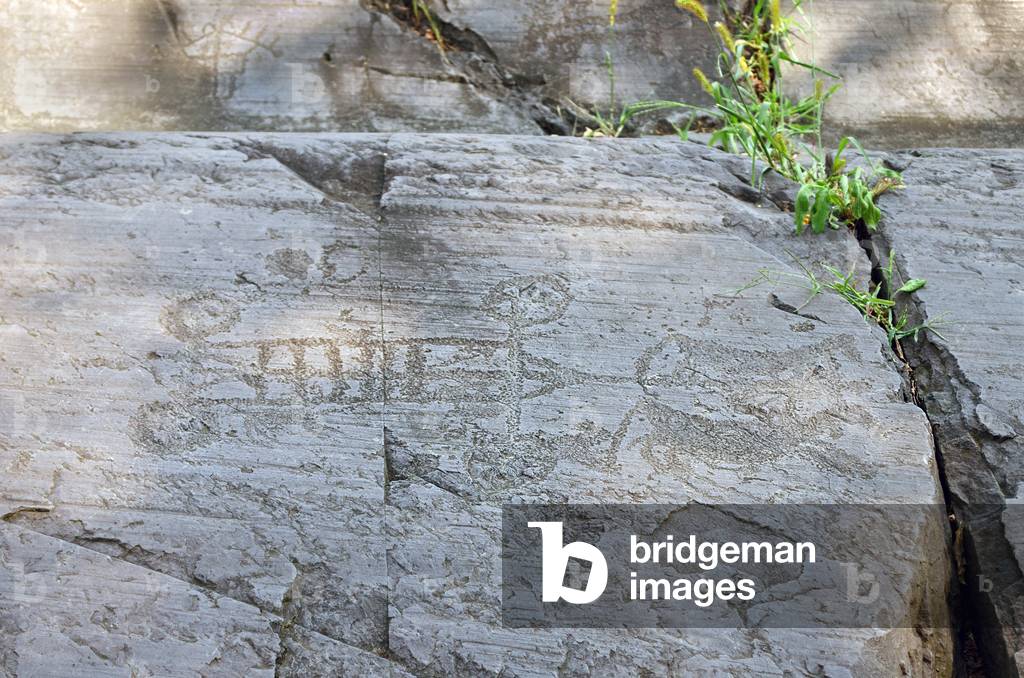 Image of CAMUNI Rock n. 23 with figure of four-wheeled carriage drawn ...