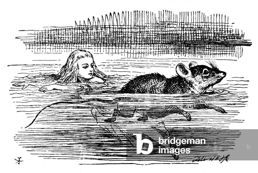 Image of ALICE IN WONDERLAND, 1865. Alice swimming in the pool of by ...