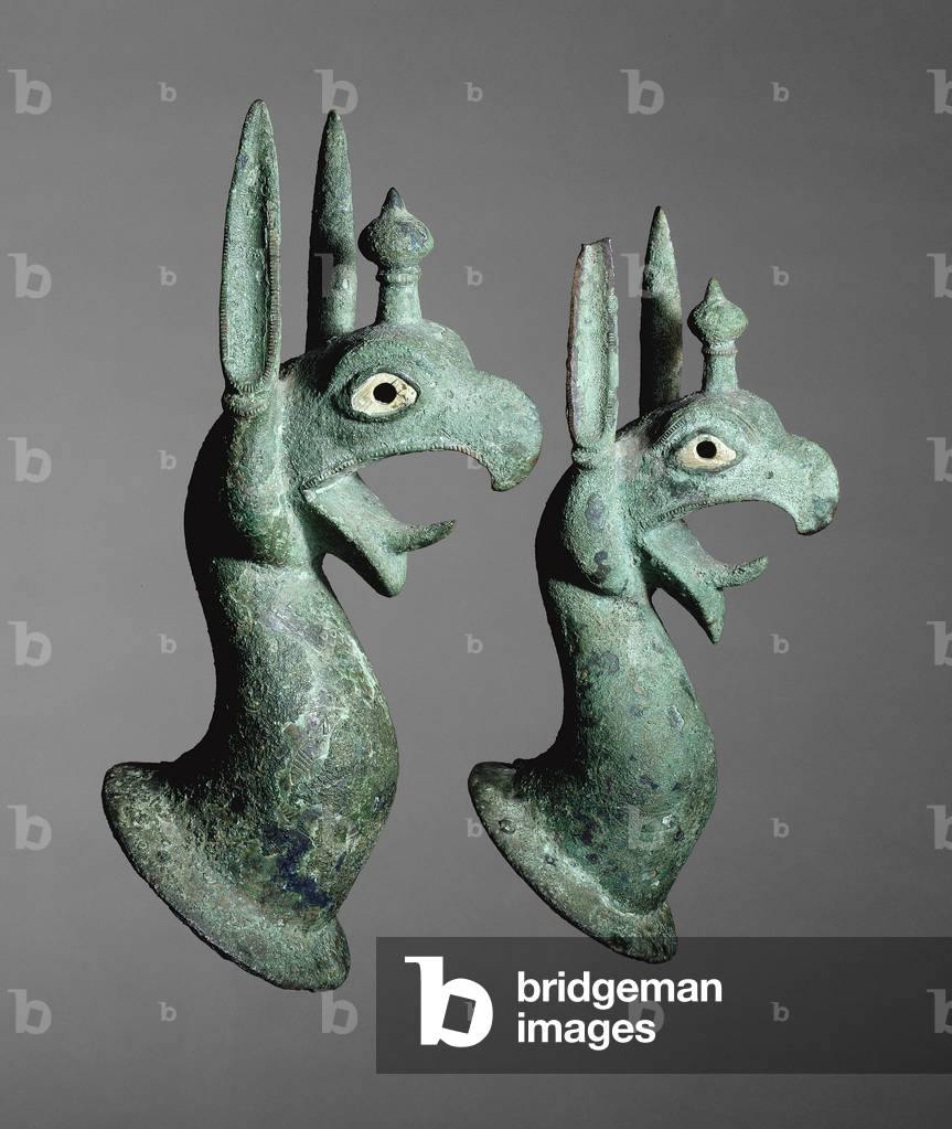 Image of Pair of Protomes Depicting the Forepart of a Griffin, 625-575 ...