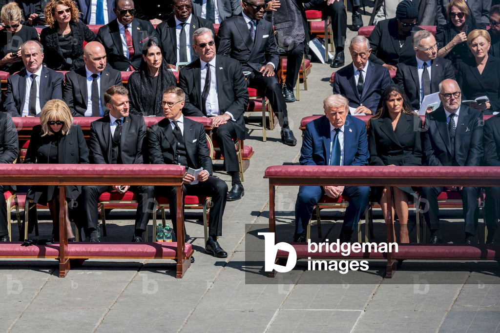 Image of Emmanuel Macron and Donald Trump at Pope Francis' funeral mass,