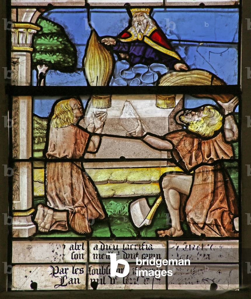 Image of Window depicting Cain and Abel making their Offerings (stained ...