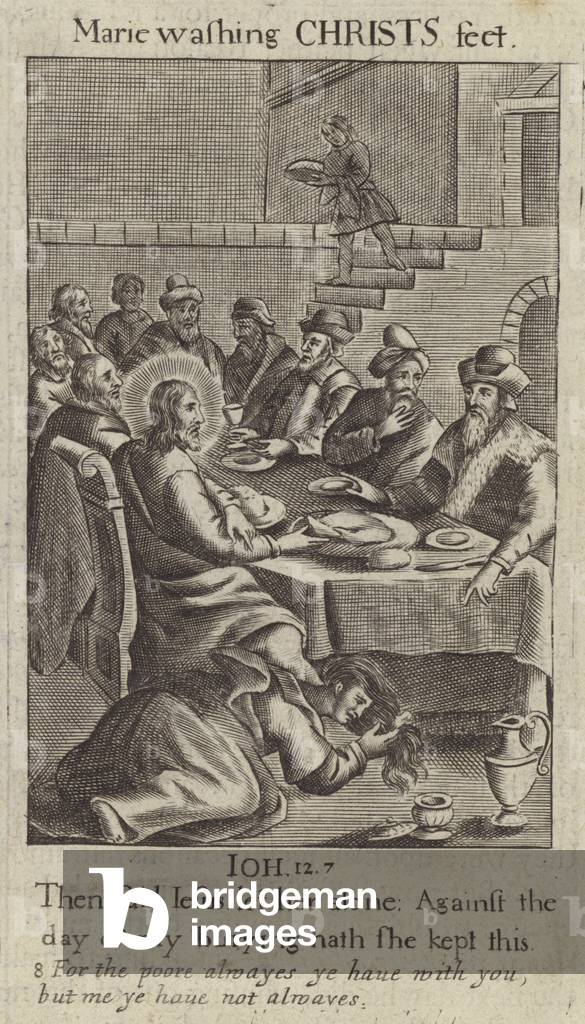 Image of Mary Magdalene washing the feet of Jesus Christ (engraving) by ...