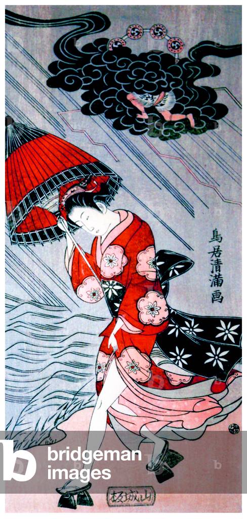 Image of Japan: A young woman caught in a storm; the thunder by ...