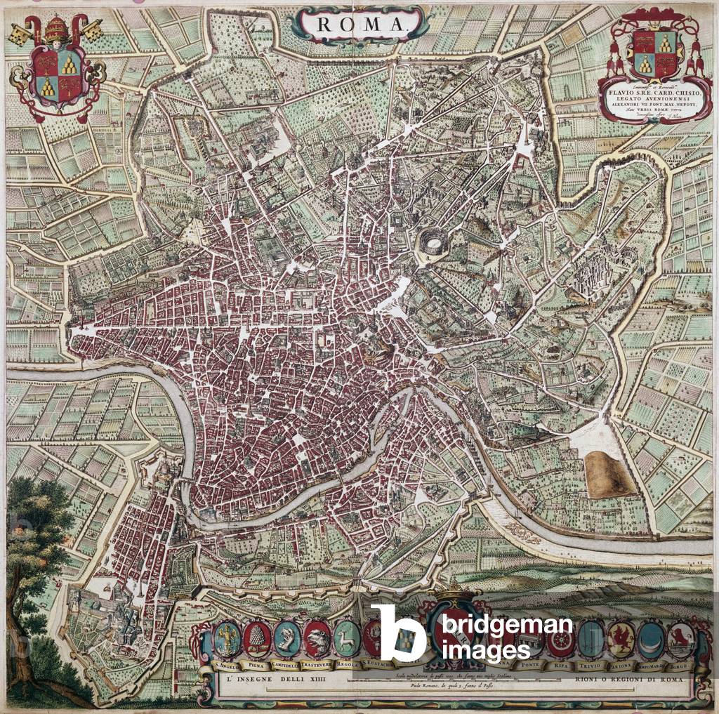 Image of Map of the city of Rome and coats of arms