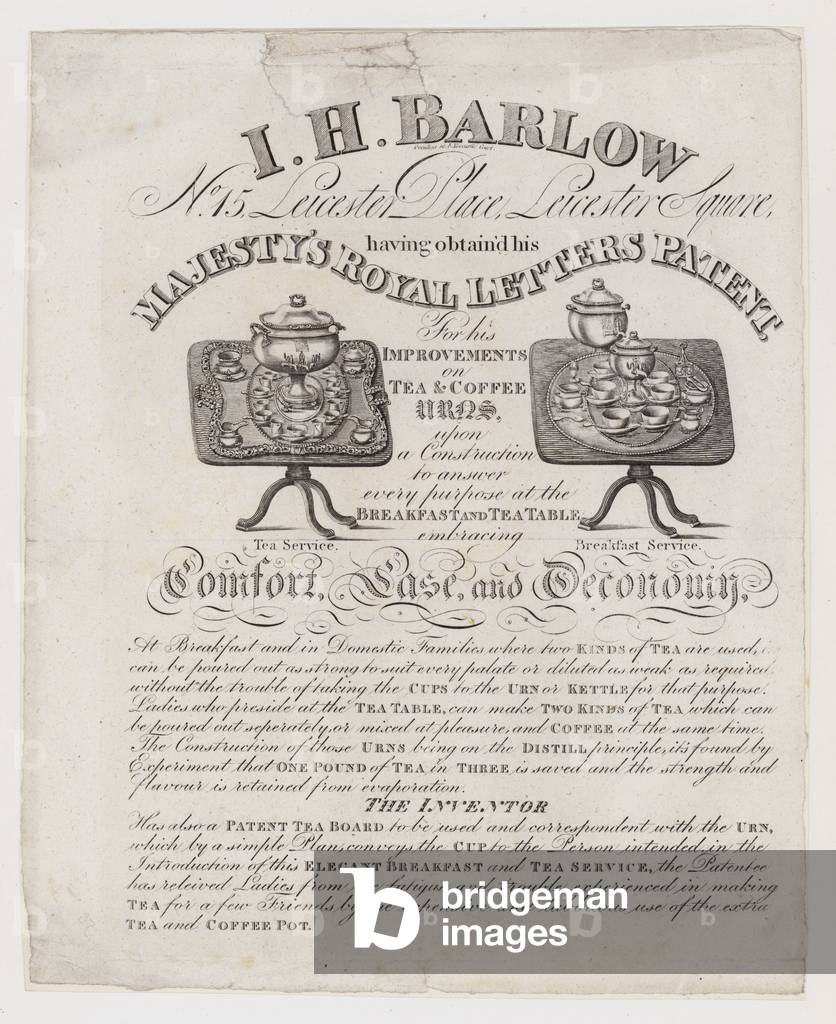 Image of Tea Urn Makers, I H Barlow, trade card (engraving) by English ...