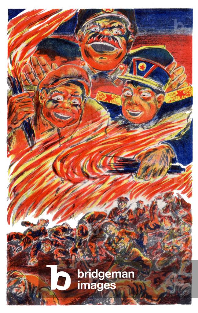 Image of Two Communist leaders (pushed by a third) gleefully celebrate ...