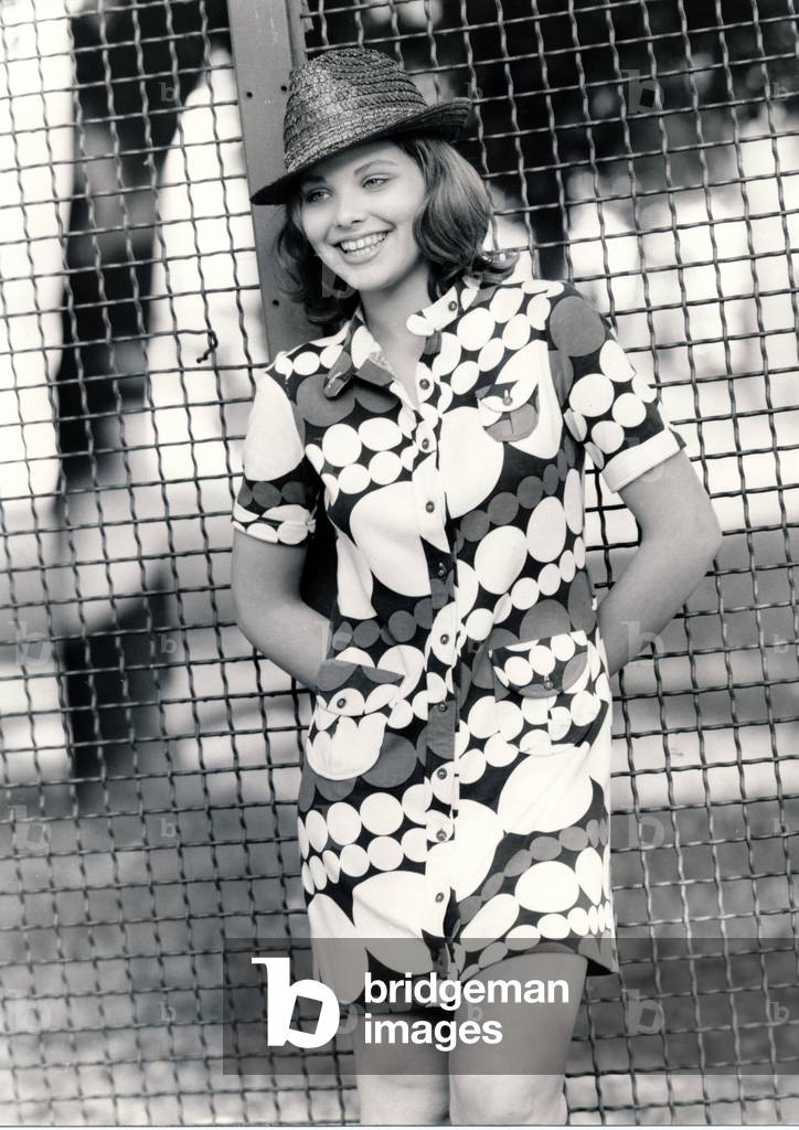 Image of Ornella Muti smiling, 1970 (b/w photo)