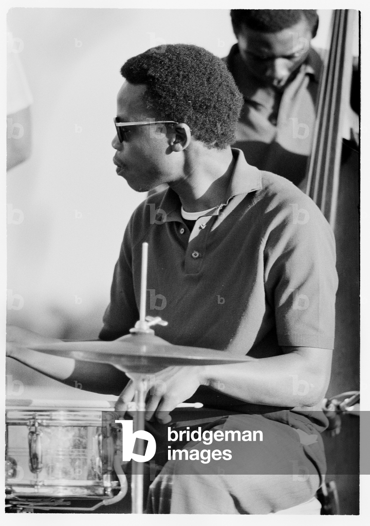Image of Max Dayimani (drums), Victor Ntoni (bass); Langa Stadium ...
