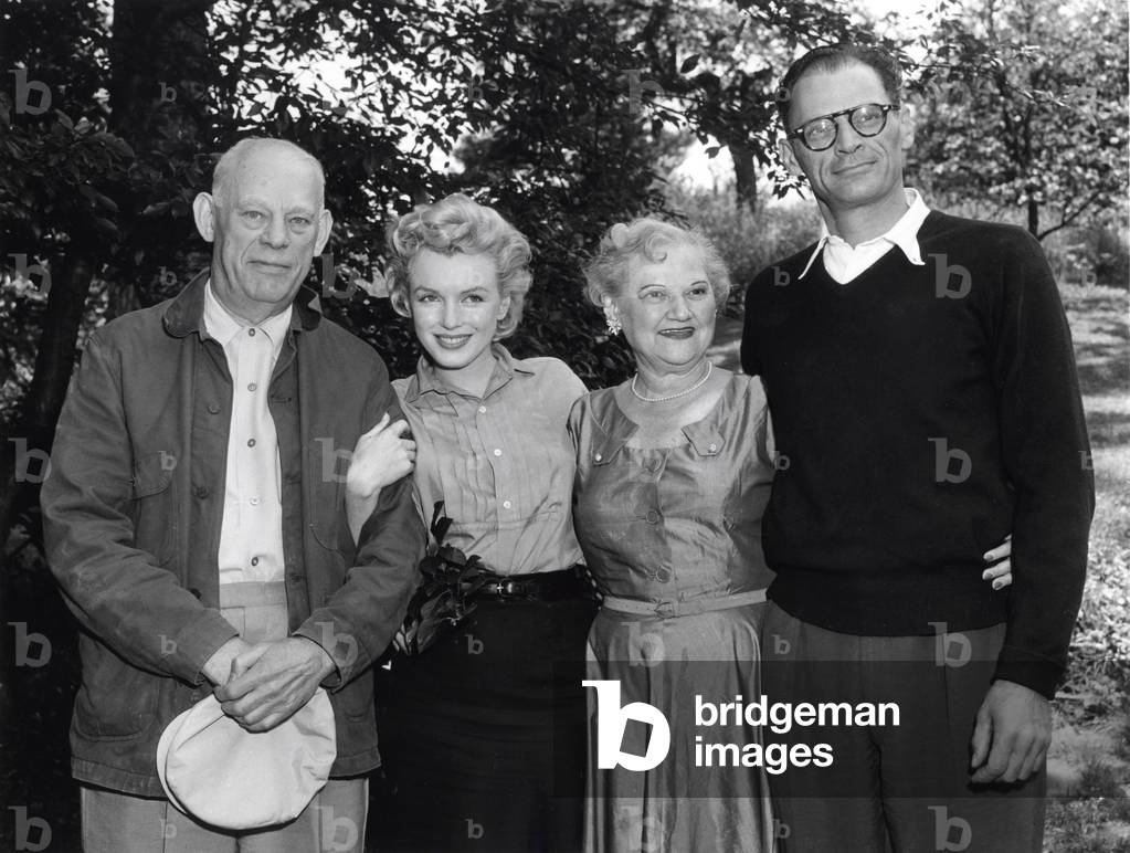 Film star Marilyn Monroe with her fiancée writer Arthur Miller and his ...