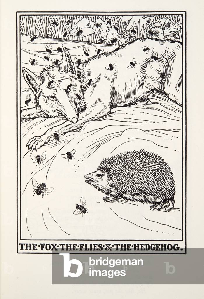 Image of The Fox, the Flies and the Hedgehog, from Fontaine Fables, by ...