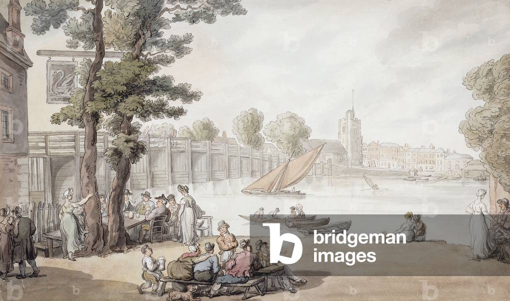 Image of The Old Swan Inn, with a View of Putney bridge by Rowlandson ...