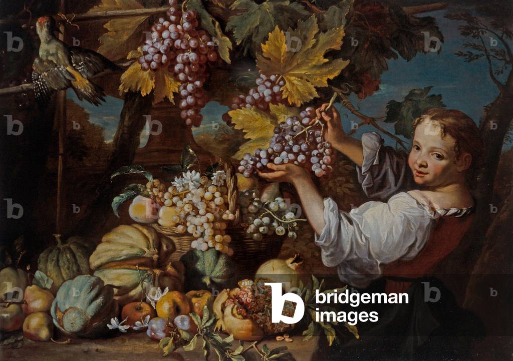 Image of A Young Girl Presenting A Bunch Of Grapes With A by Pace del ...