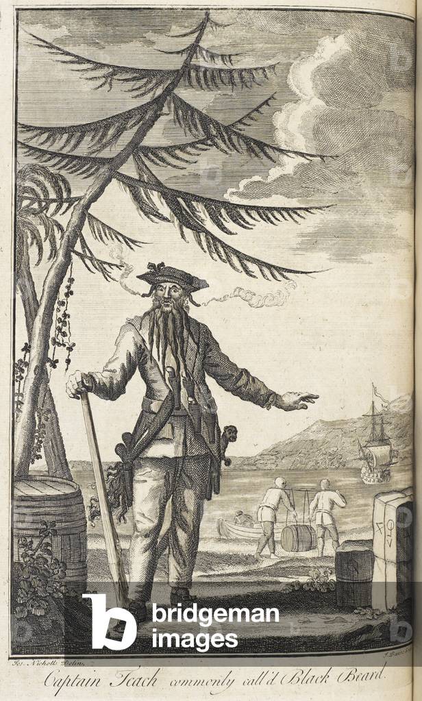 Image of Captain Teach aka Blackbeard, 1736 (engraving) by Nicholls ...
