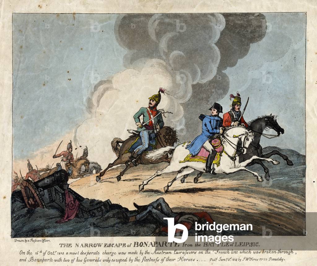 Image of THE NARROW ESCAPE OF BONAPARTE FROM THE BATTLE OF Leipzig, by ...
