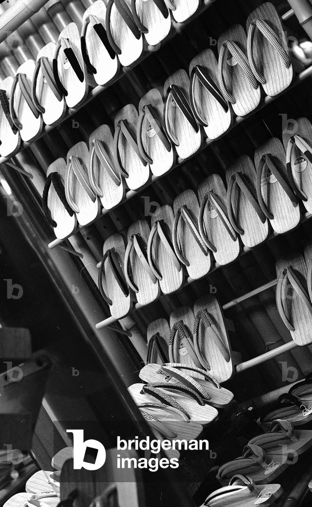 Image of Wood sandal store (gheta), Kyoto, Japan (b/w photo) by Maraini ...
