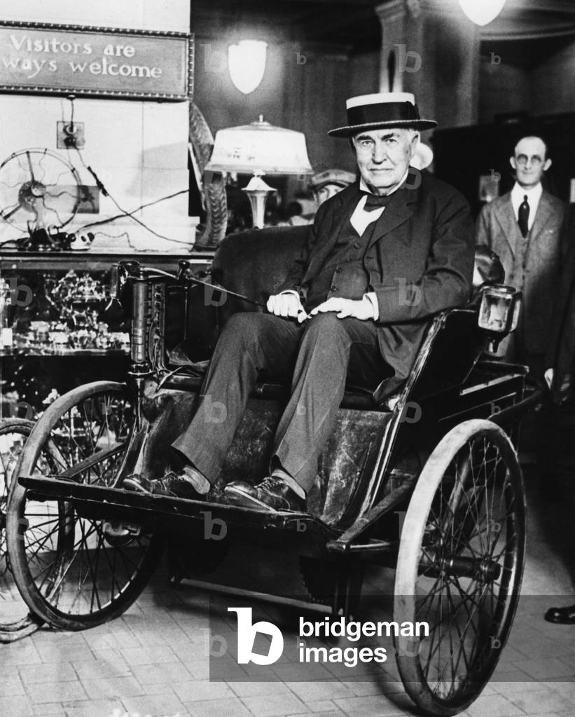 Image of Thomas Edison in his electric car, 1899
