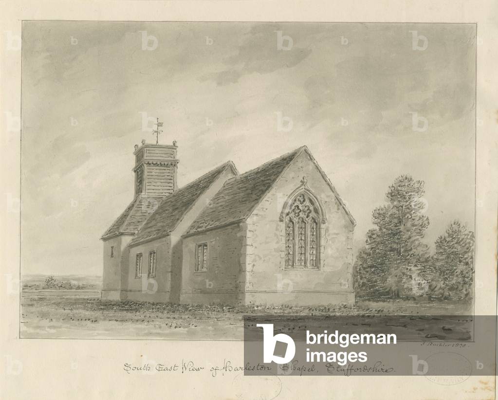 Image of Harlaston Chapel: sepia drawing, 1838 (drawing) by Buckler ...