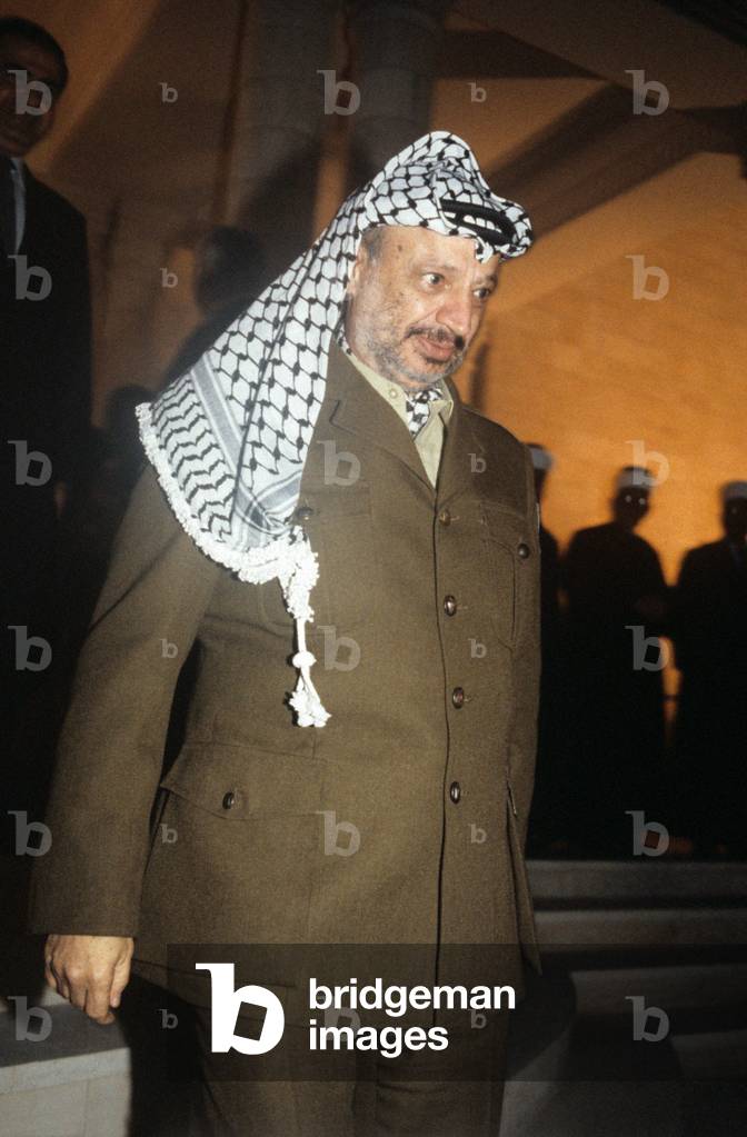 Image of Portrait of Yasser Arafat wearing the keffiyeh, Palestinian Territory, 1980