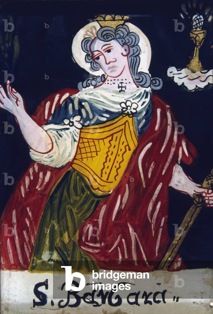 Image of St Barbara, 4th century Christian virgin martyr, her symbol of