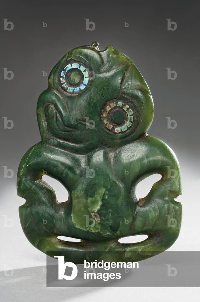 Image of Hei Tiki, amulet (greenstone, paua shell) by New Zealand ...