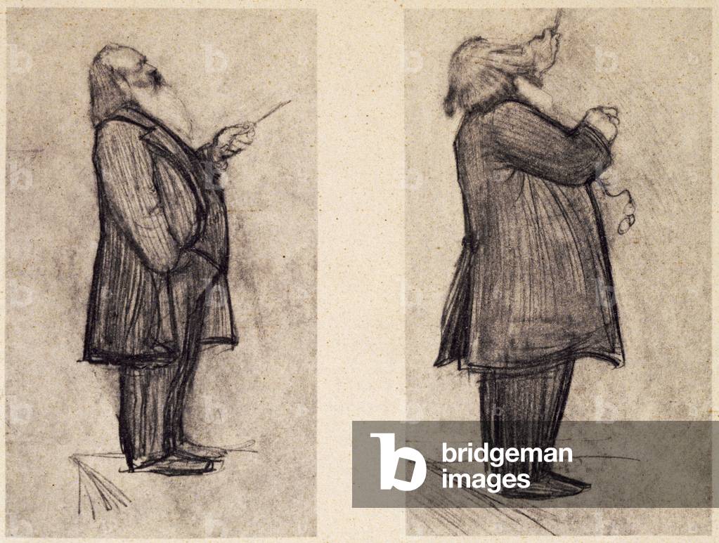 Image of Caricature of Johannes Brahms (1833-1897) conducting an orchestra