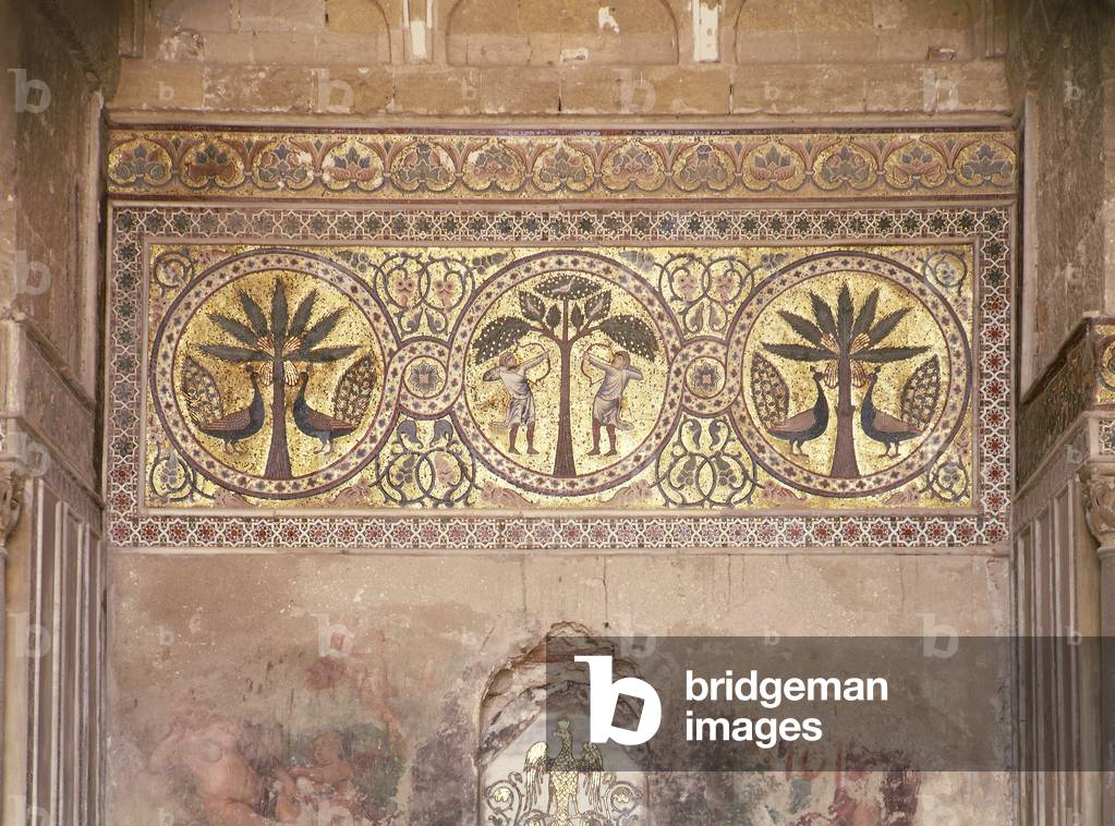 Image of Norman period mosaic, Zisa Palace, Palermo, Sicily, Italy ...