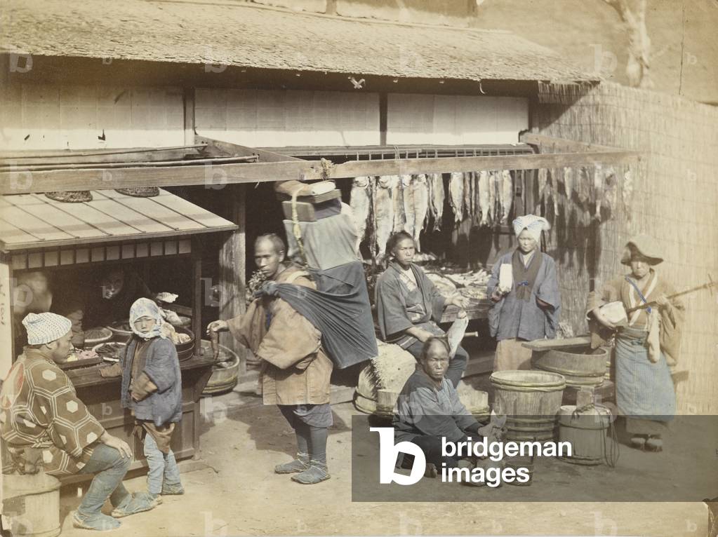 Image of Marketplace in Japan (hand-coloured b/w photo) by Japanese ...