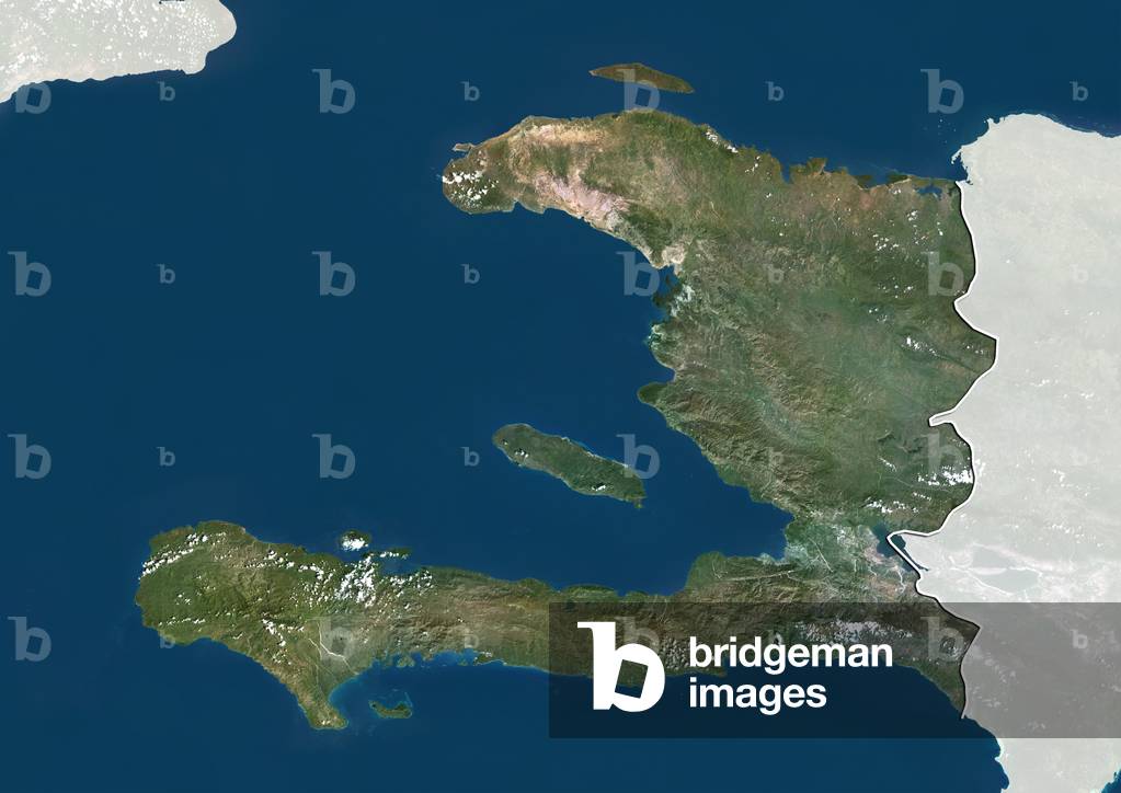 Image of Haiti, True Colour Satellite Image With Border and Mask