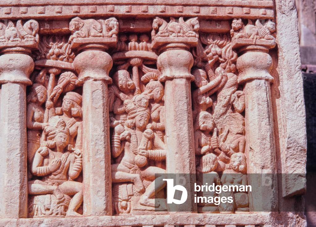 Image of Panel depicting Tushita, Buddha touching heaven, Sanchi Stupa ...