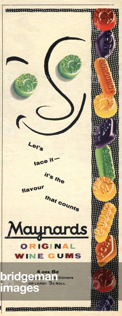 Image of Maynards Fruit Gums Magazine, advert, UK, 1950s