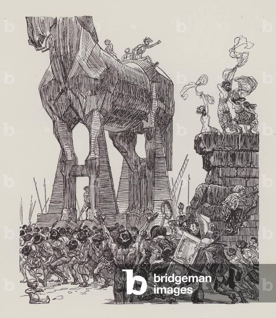 Image of The Trojan Horse (litho) by Kley, Heinrich (1863-1945)