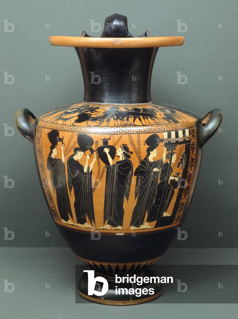 Image of Hydria depicting water carriers, attic black-figure pottery ...