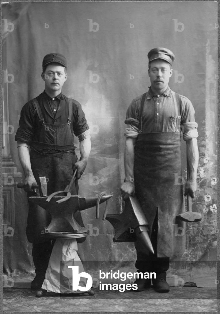 Image of Two Blacksmiths, Portrait, c.1900 (b/w photo)