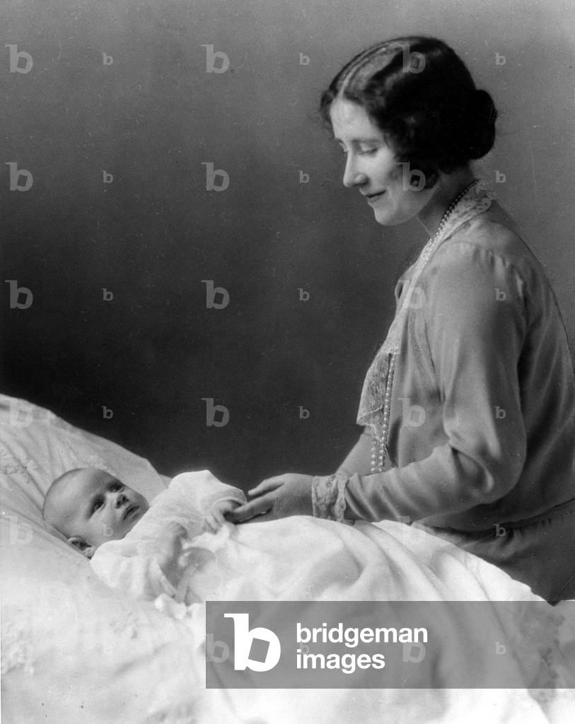 Image of The Duchess of York, later the Queen Mother, with her