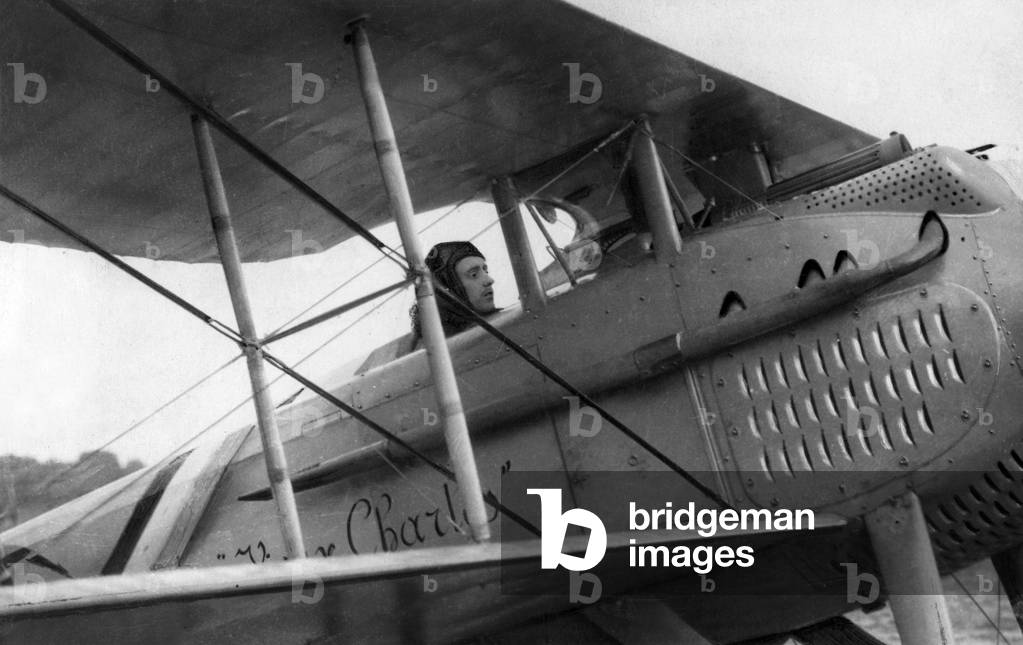 Image of French pilot Georges Guynemer (1894-1917) in his plane (Spad VII)