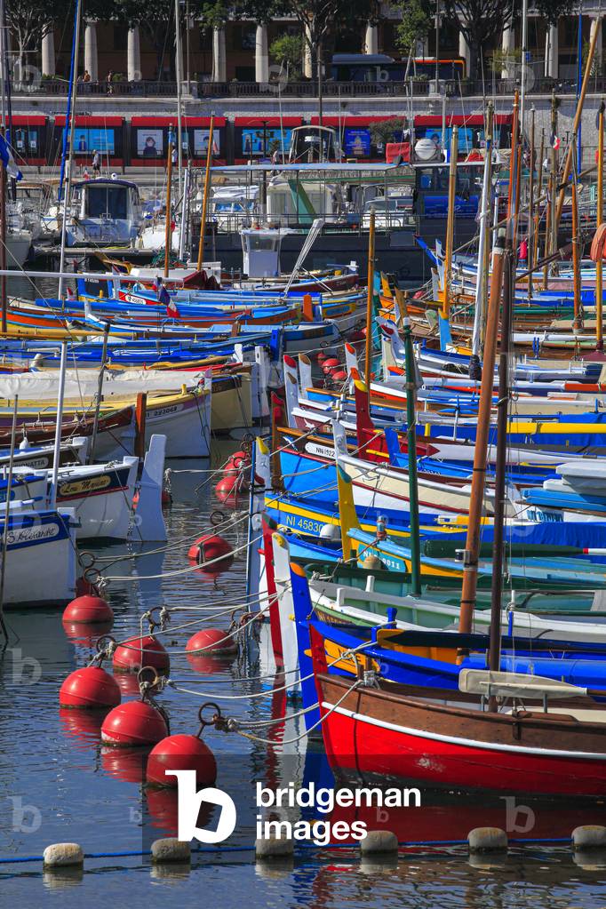 Image of The "pointu" Traditional wooden fishing boat. Nice French rivier