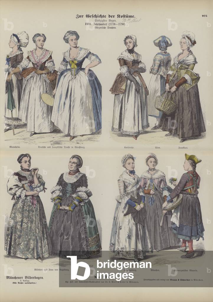 Image of French and German Bourgeois women's costumes, late 18th ...