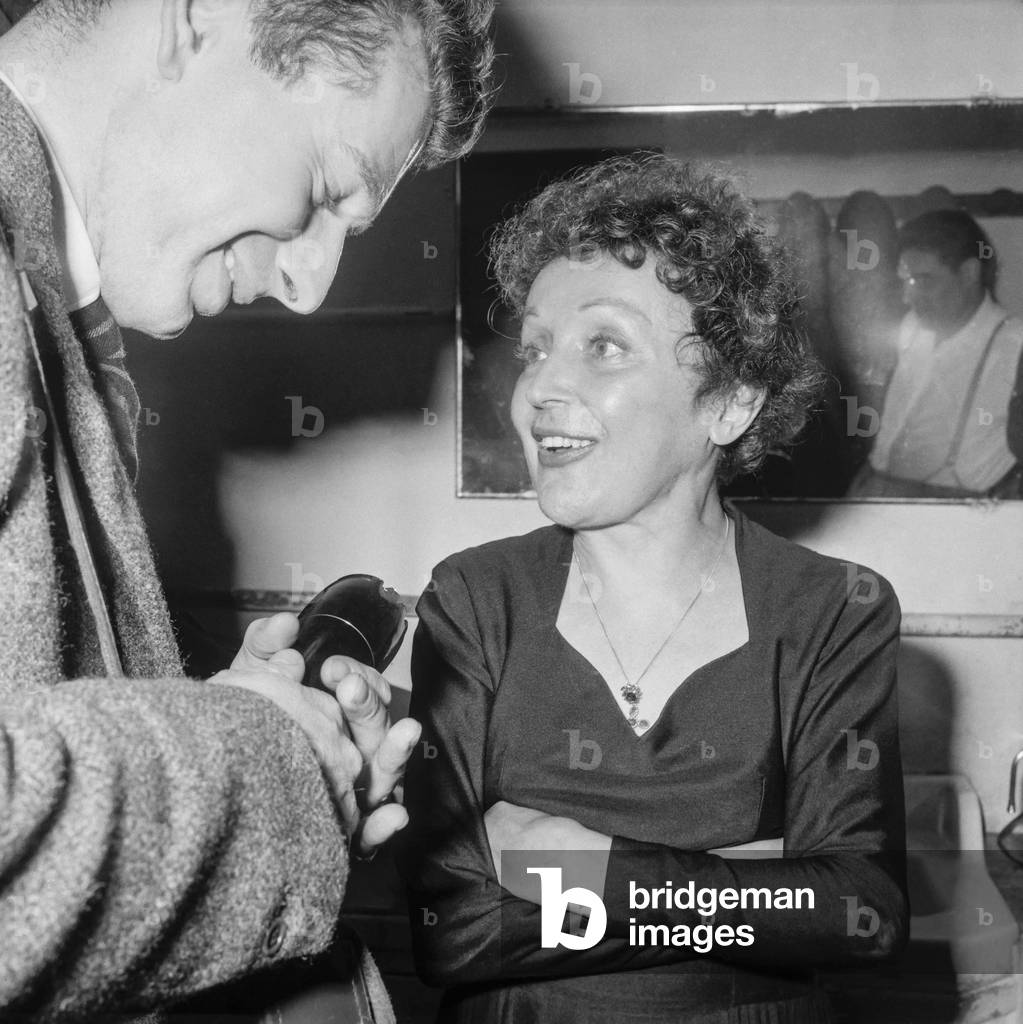 Image of French singer Edith Piaf after her concert at the Olympia,