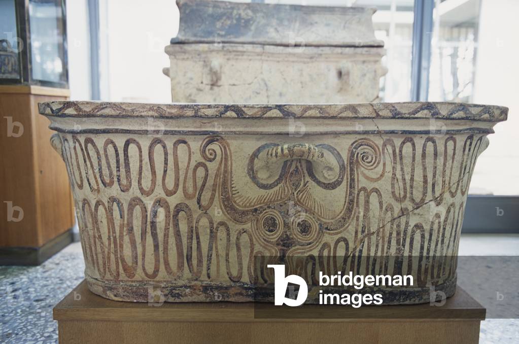 Image of Larnax, decorated clay coffin, Crete, Greece, Minoan civilization