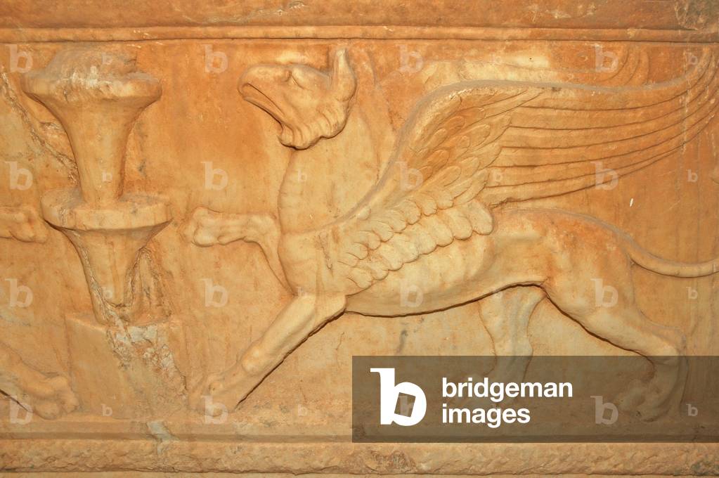 Image of Libya, mythical beast carving detail on Attic Sarcophagus (2nd ...