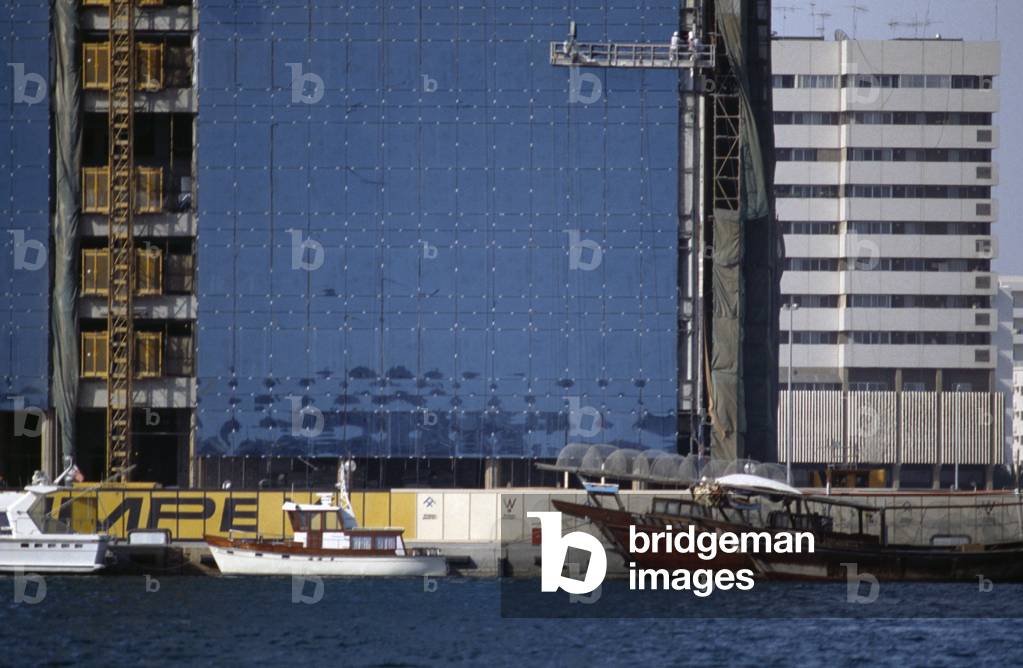 Image of Buildings and boats along the Dubai Creek or Khor Dubai,