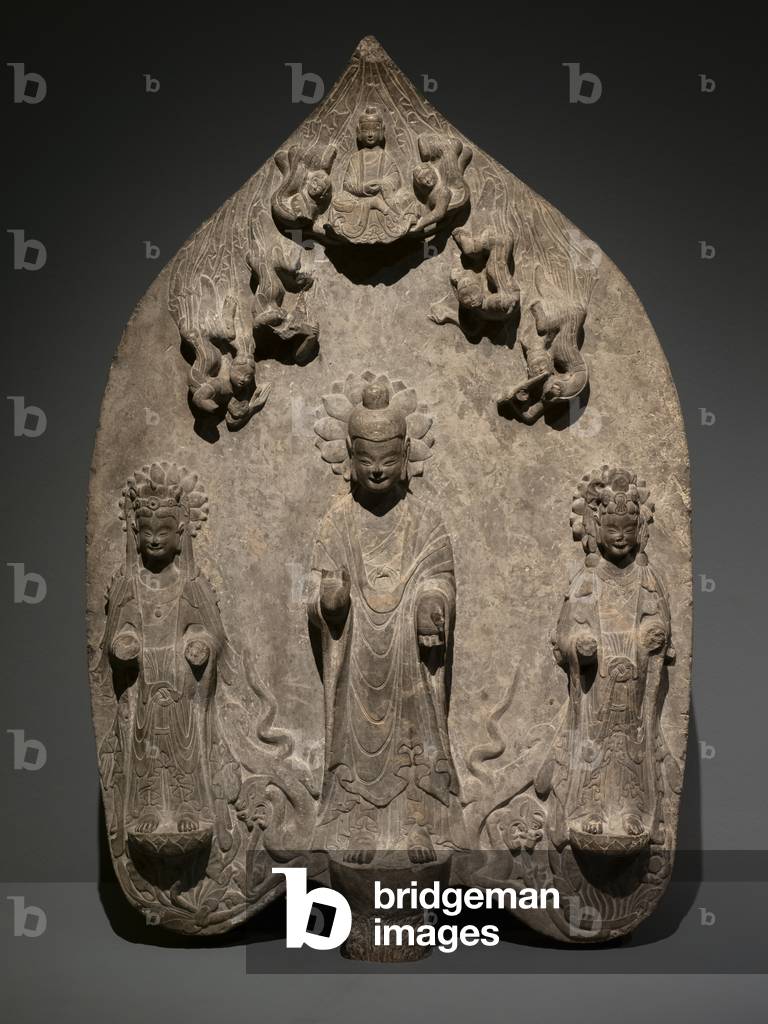 Image of Stele votive with a Buddhist triad. North China, Eastern Wei ...