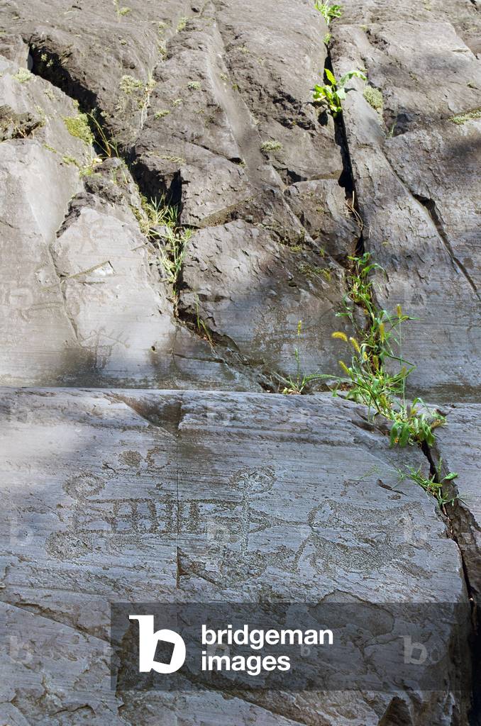 Image of CAMUNI Rock n. 23 with figure of four-wheeled carriage drawn ...