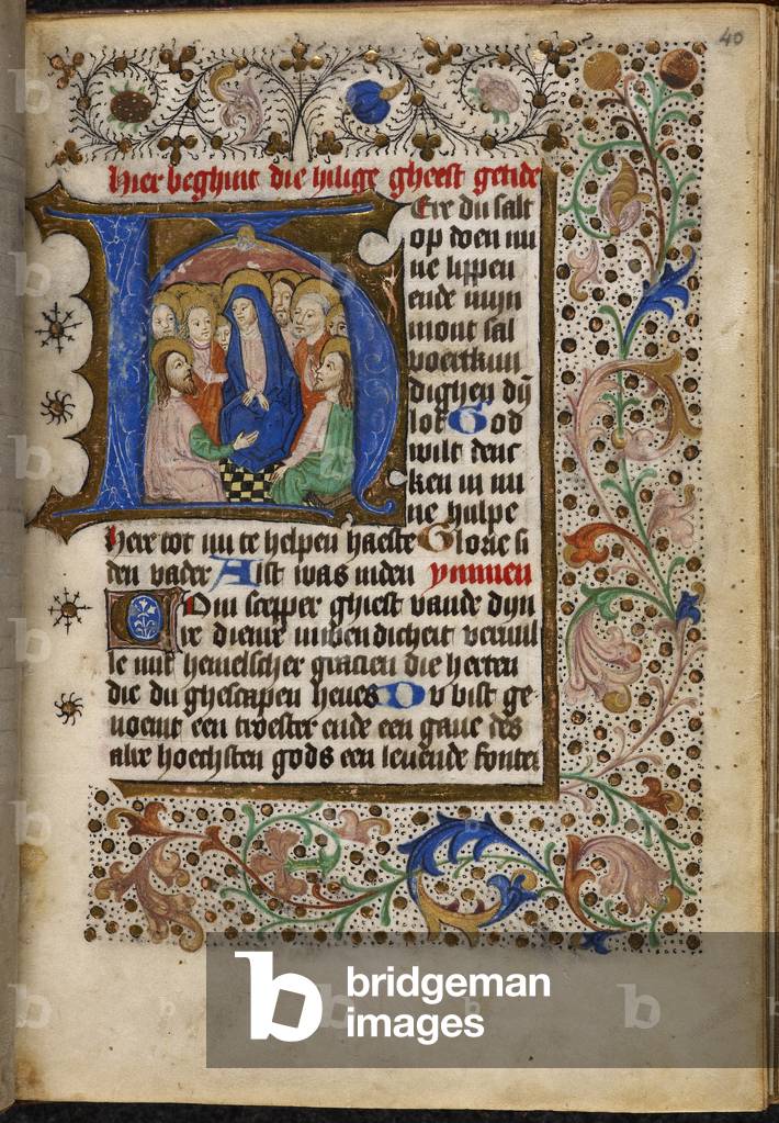 Image of Historiated initial 'H'(ere) with the Pentecost at the ...