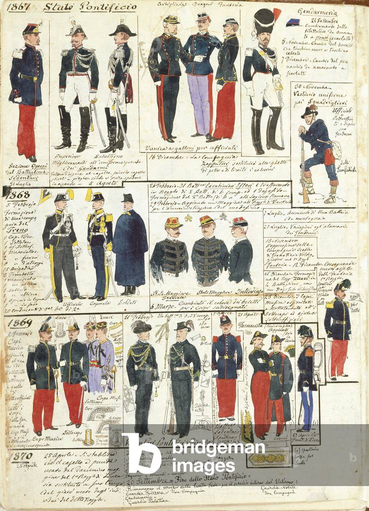 Image of Various uniforms of the Papal States, 1867-1870. Color plate ...